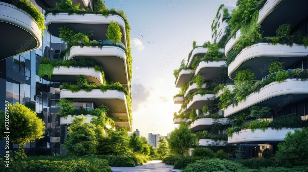 sustainable green building in modern city. Green architecture. Eco ...