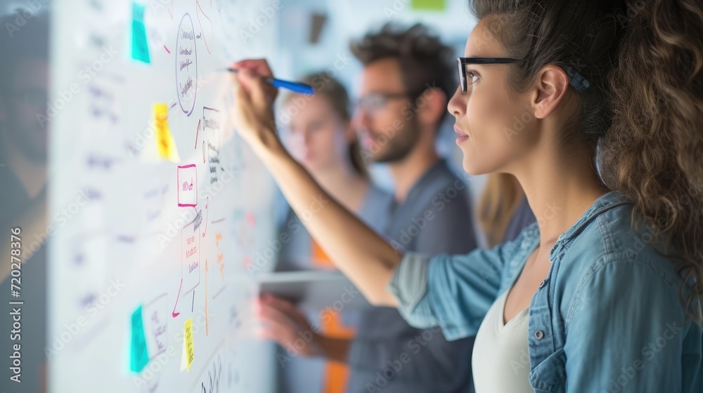 Creative Minds at Work: Team Collaborating on a Whiteboard, Mapping ...