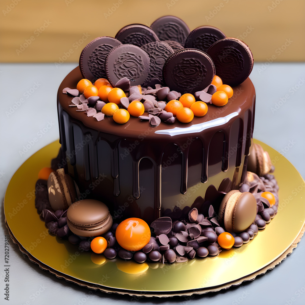 Chocolate cake with with orange icing, mirror glass cake with chocolate ...