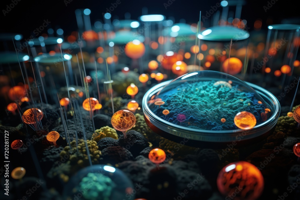 Bacteria and microorganisms on an abstract background.. Concept of ...