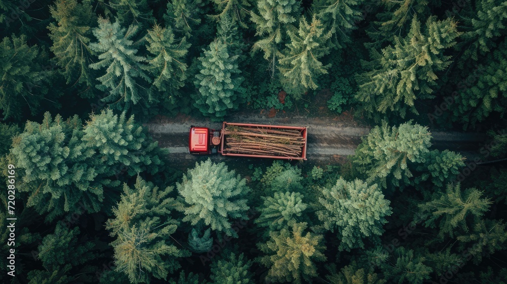 Forestry Operations - Logging Truck Transporting Harvested Trees in a ...