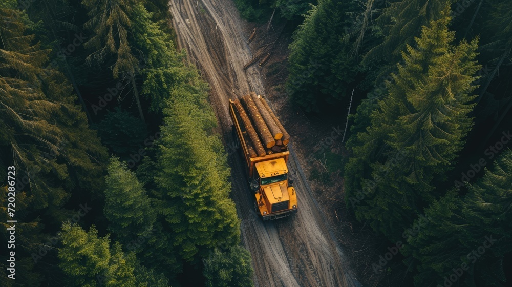 Forestry Operations - Logging Truck Transporting Harvested Trees in a ...