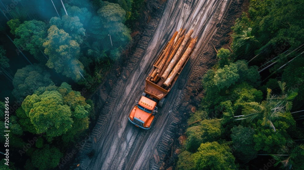 Forestry Operations - Logging Truck Transporting Harvested Trees in a ...