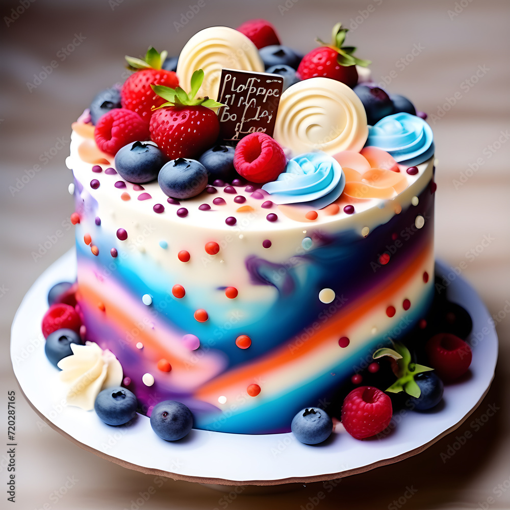 multicolor cake nice design with sugar flowers, birthday cake for ...