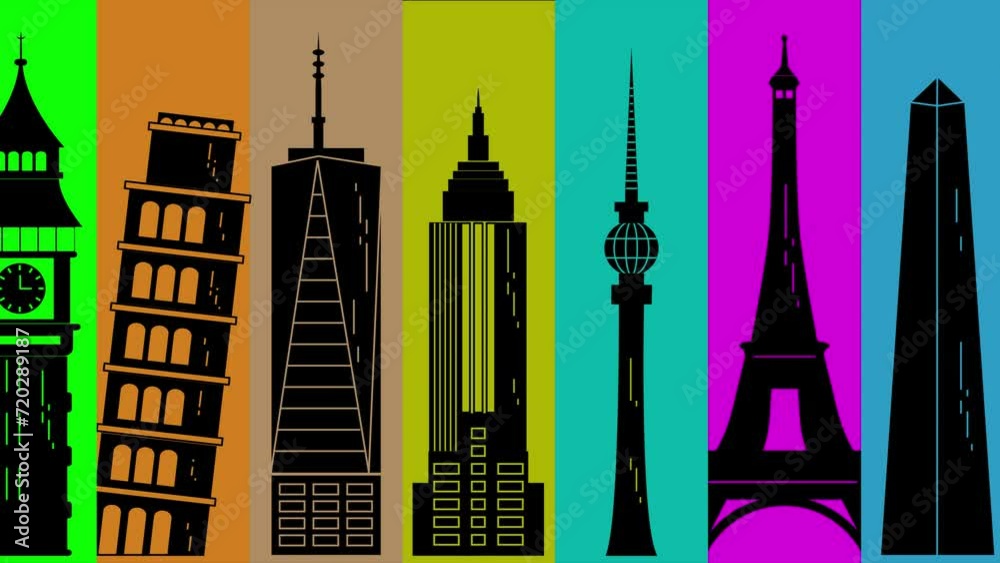 Vidéo Stock Travel the World . Animated silhouette Landmarks and Road ...