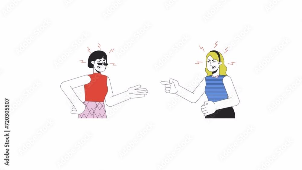 Women toxic relationship line 2D characters animation. Gesture body ...