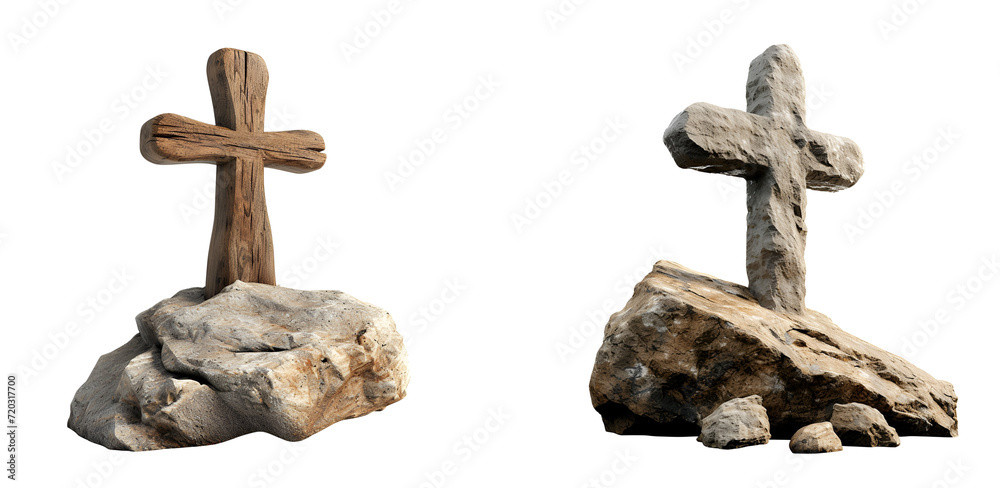 Collection of Wooden and Stone Crosses on the Rock, Christian Symbol ...