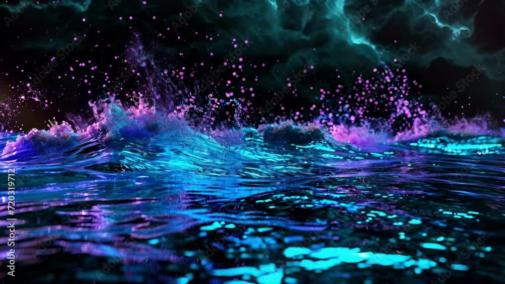 A shimmering curtain of neon blue and purple plankton lines the ocean ...