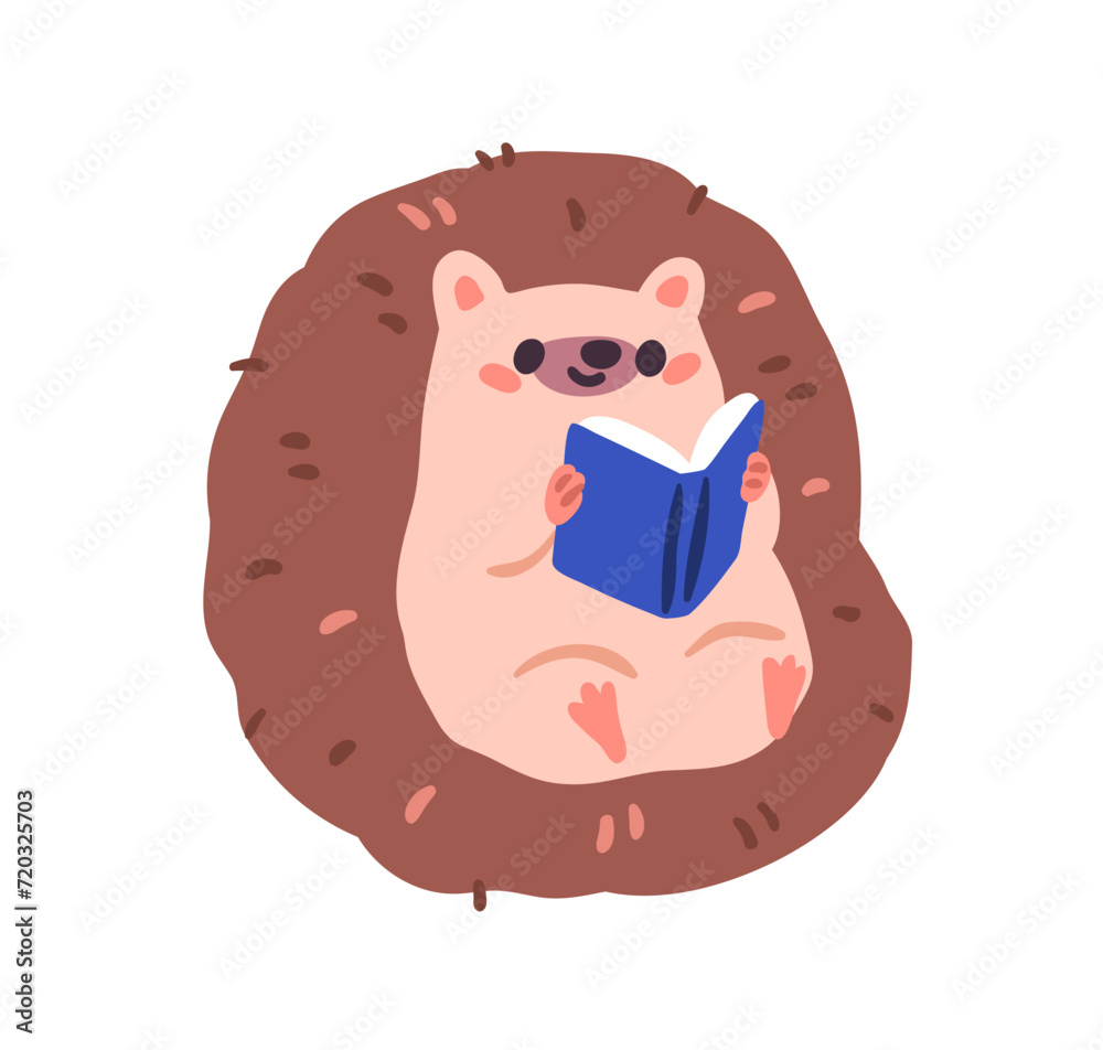 Cute hedgehog reading book. Funny baby animal, happy reader. Kawaii ...