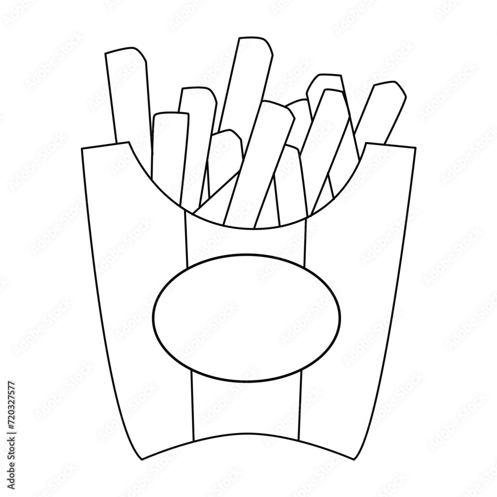 French Fries Potato Western Food Vector Cartoon Illustration BW Stock ...