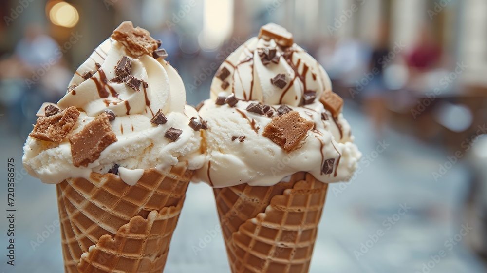 Overflowing ice cream cones topped with crunchy chocolate shavings ...