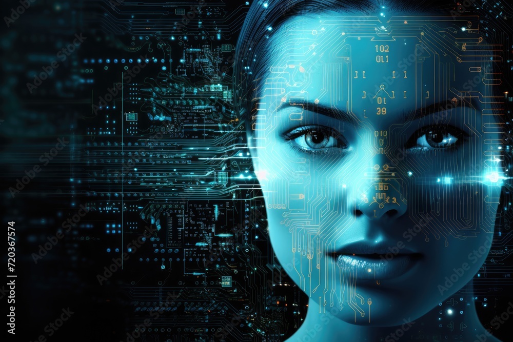 Artificial intelligence abstract wallpaper with digital brain and human ...