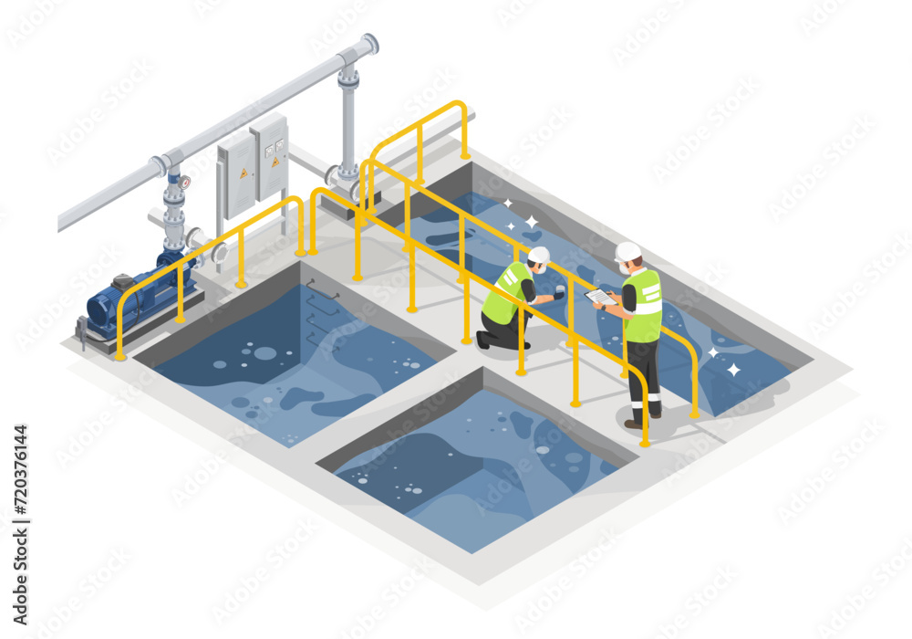 Engineer working at wastewater treatment check quality of the water the ...
