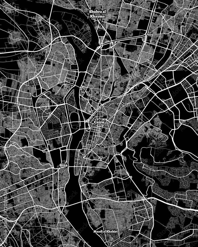 Cairo Egypt Map, Detailed Dark Map of Cairo Egypt Stock Illustration ...
