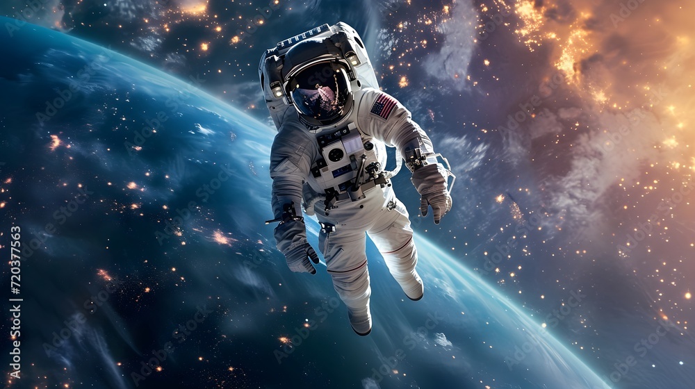 Astronaut at spacewalk. Cosmic art, science fiction wallpaper. Beauty ...