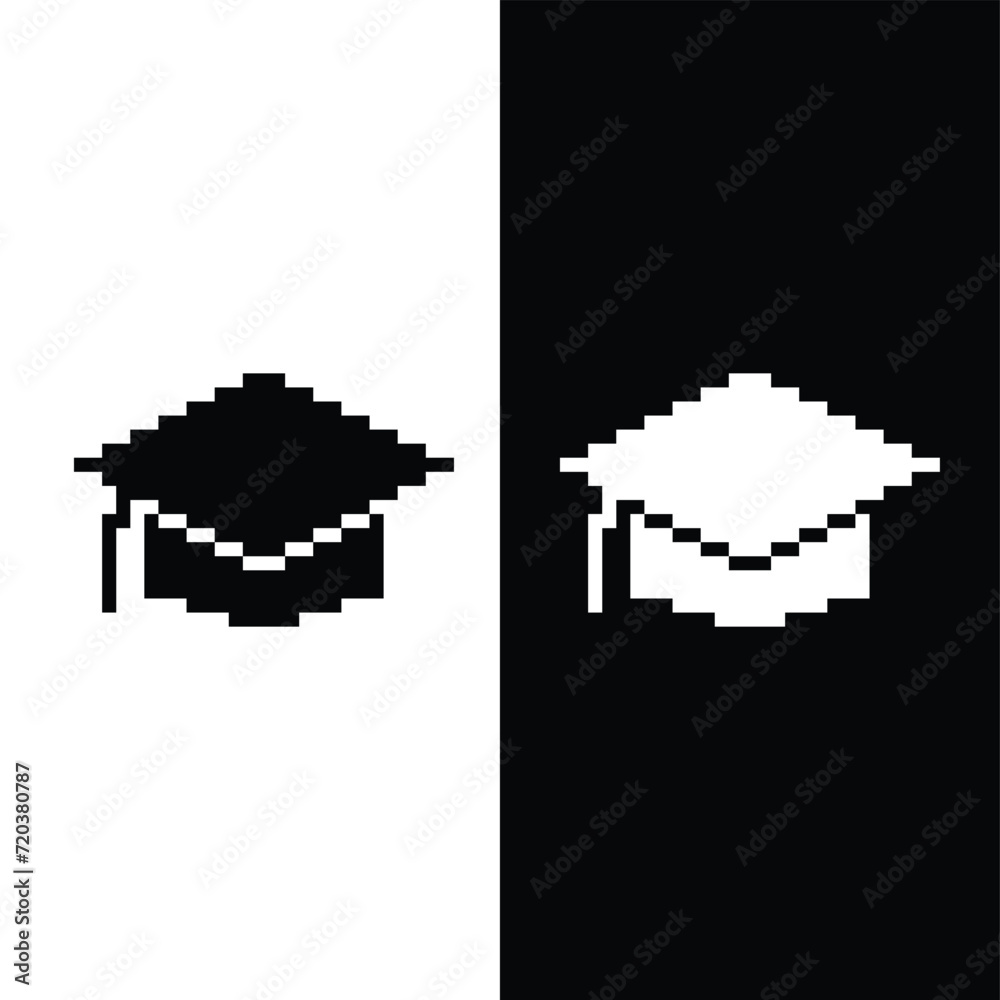 Graduation cap pixel art icon vector 8 bit game company logo template ...
