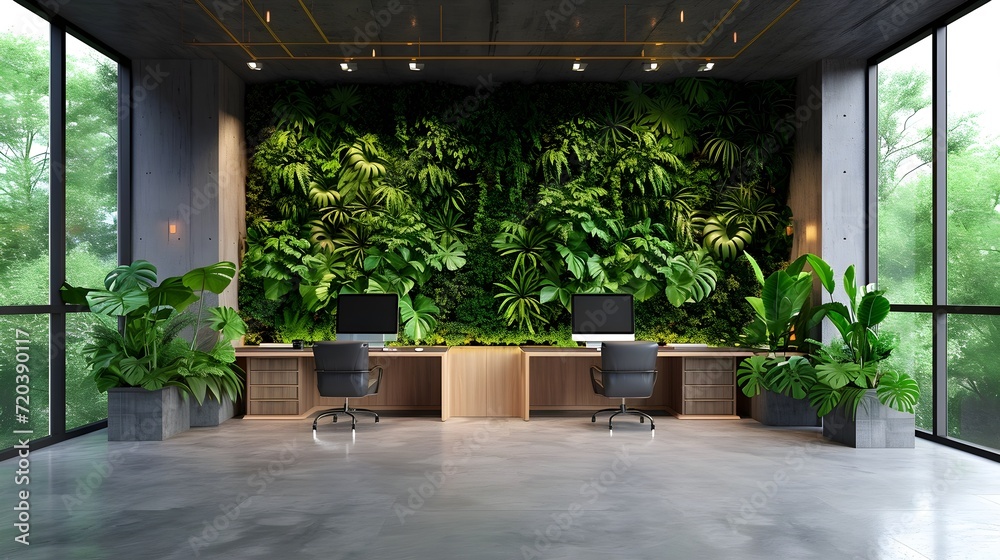 green office room interior. green office, eco concept office, green ...