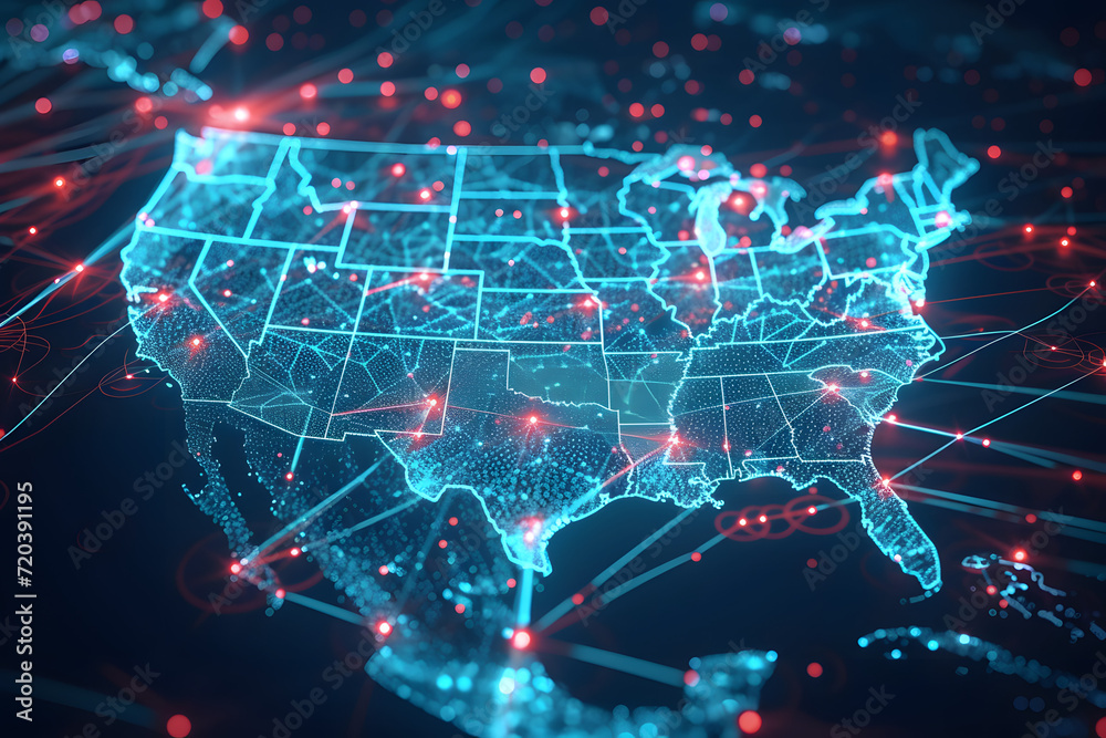 Digital map of USA, concept of global network and connectivity, data ...