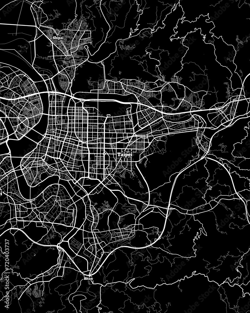 Taipei Taiwan Map, Detailed Dark Map of Taipei Taiwan Stock ...