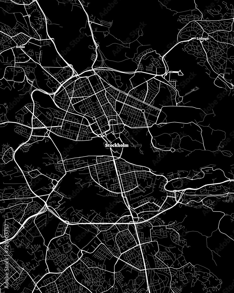 Stockholm Sweden Map, Detailed Dark Map of Stockholm Sweden Stock ...