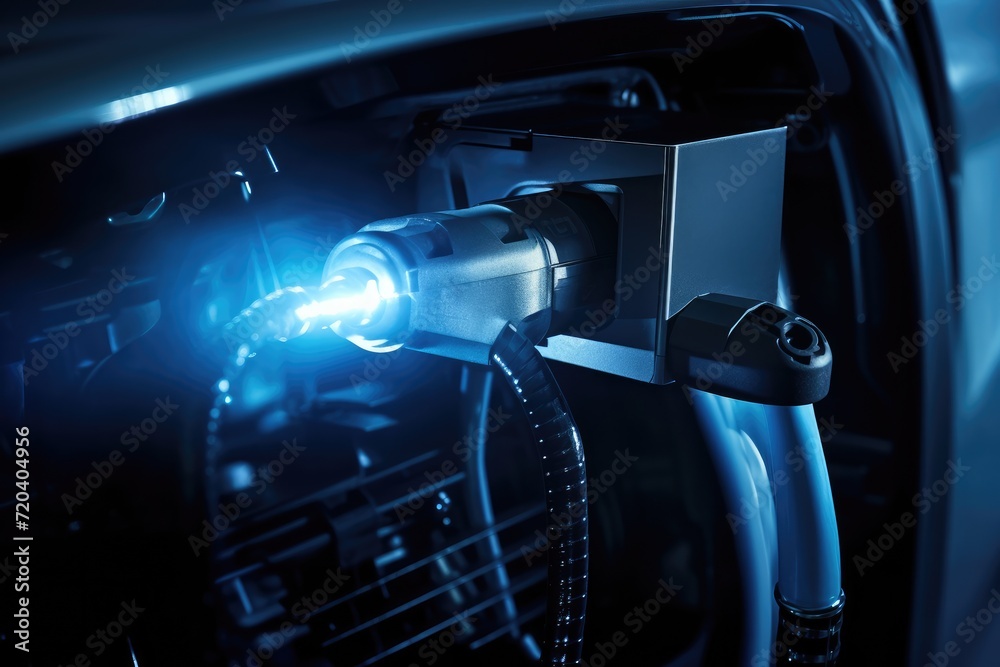 A detailed view of a cars dashboard showing a lit indicator light ...