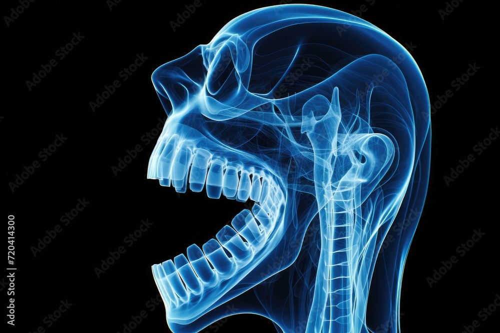 Blue X-Ray of Human Head With Teeth Revealing Dental Structure and ...