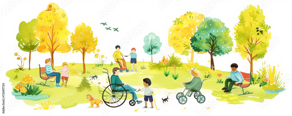 Colorful art watercolor painting depicts a diverse group of ...