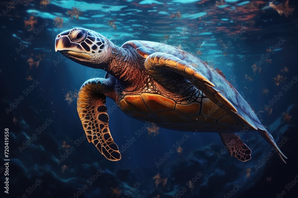 Green sea turtle swimming underwater in the ocean. Green sea turtle ...