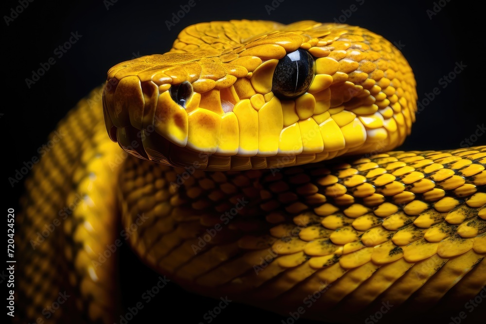 Close-Up of Yellow Snakes Head, Detailed View of Reptilian Features and ...