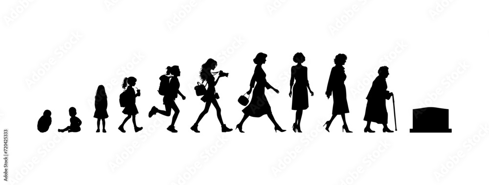 Vector illustration. Silhouette of growing up man from baby to old age ...