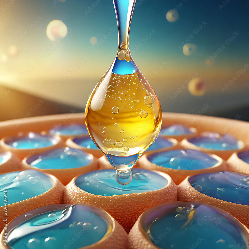 Cosmetic serum Oil drop on skin cell, Skin Repair, moisturizer ...