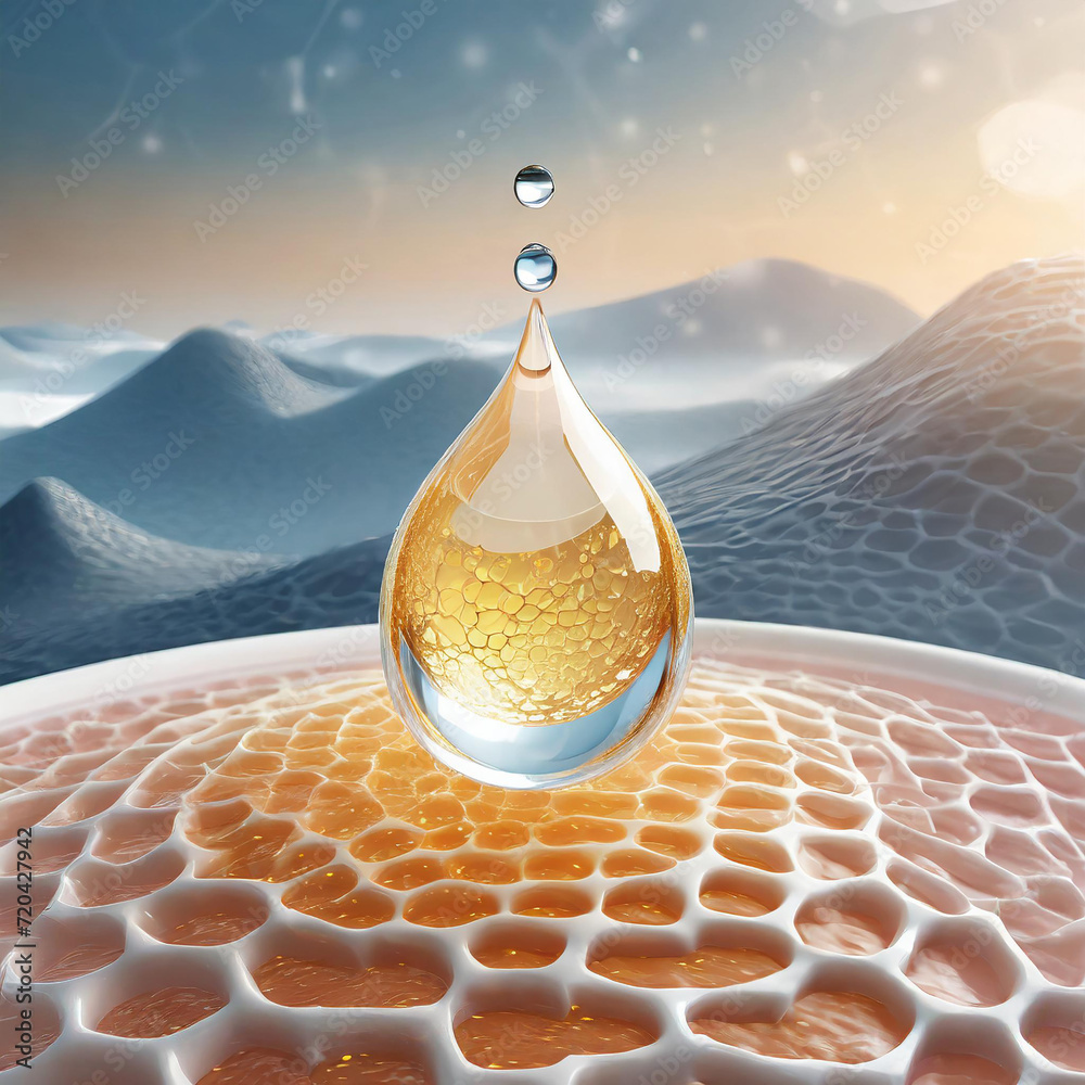 Cosmetic serum Oil drop on skin cell, Skin Repair, moisturizer ...