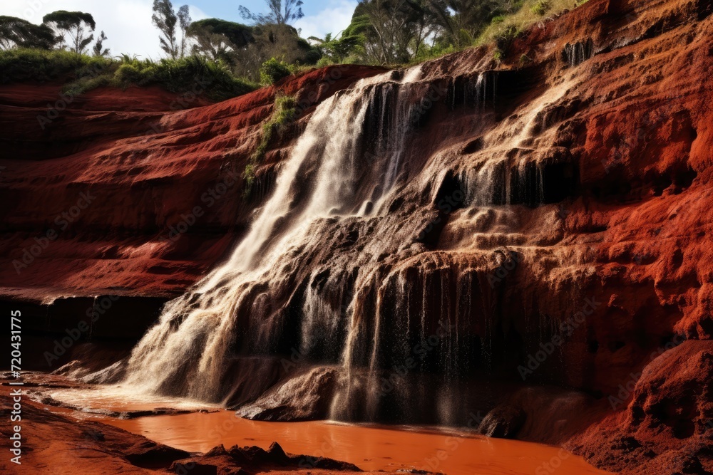 Majestic Waterfall Cascading Down Vibrant Red Rocks, The renowned Red ...