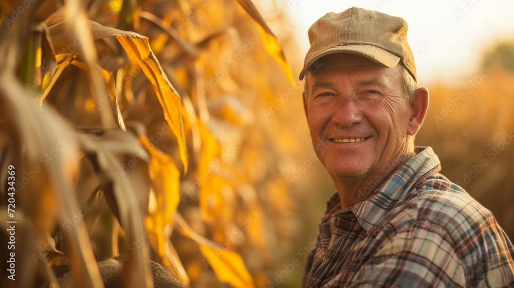 Portrait of a smiling white male corn farmer working in his corn field ...
