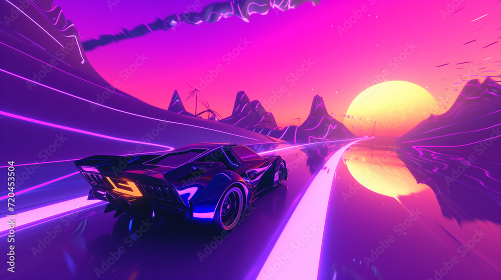 Retrowave Synthwave 3D landscape. VJ visuals in vibrant hues ...