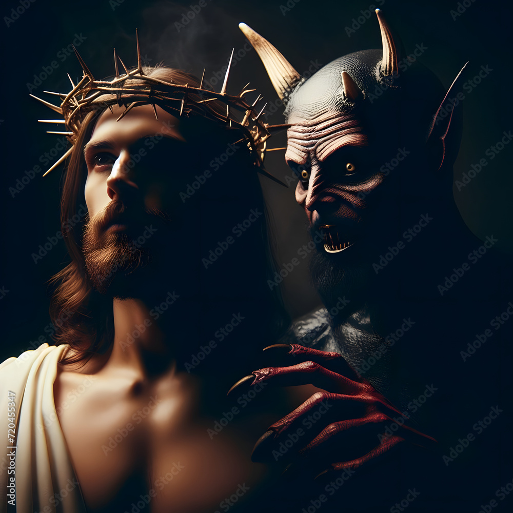 Jesus tempted by satan. Stock Illustration | Adobe Stock