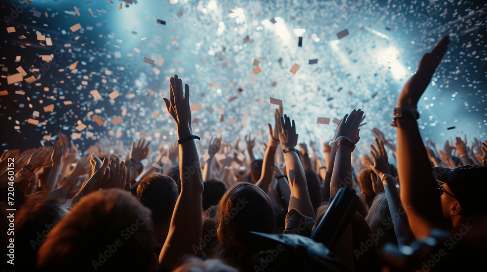 Fotografia do Stock: Night concert confetti fireworks. A vibrant image ...