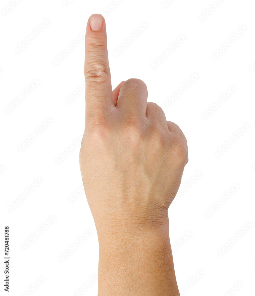 Cutout of back of Man hand show pointing finger gesture isolated in ...