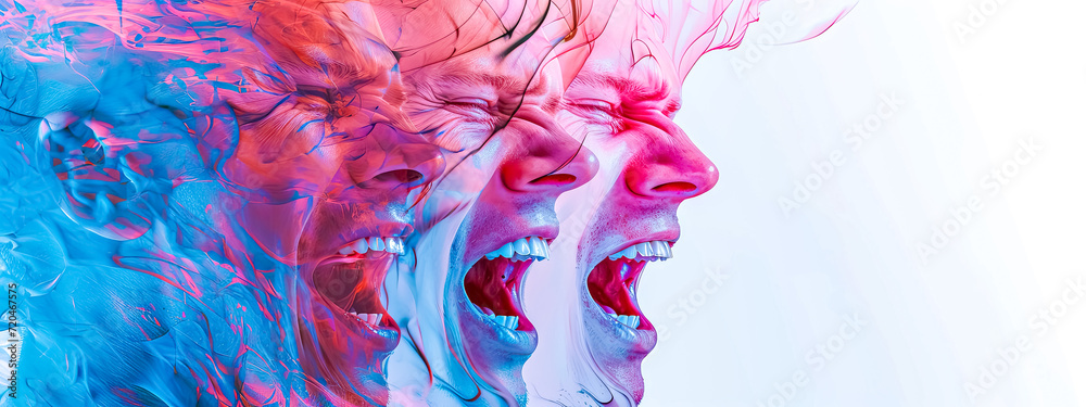 multiple superimposed faces expressing intense emotions in a dynamic ...
