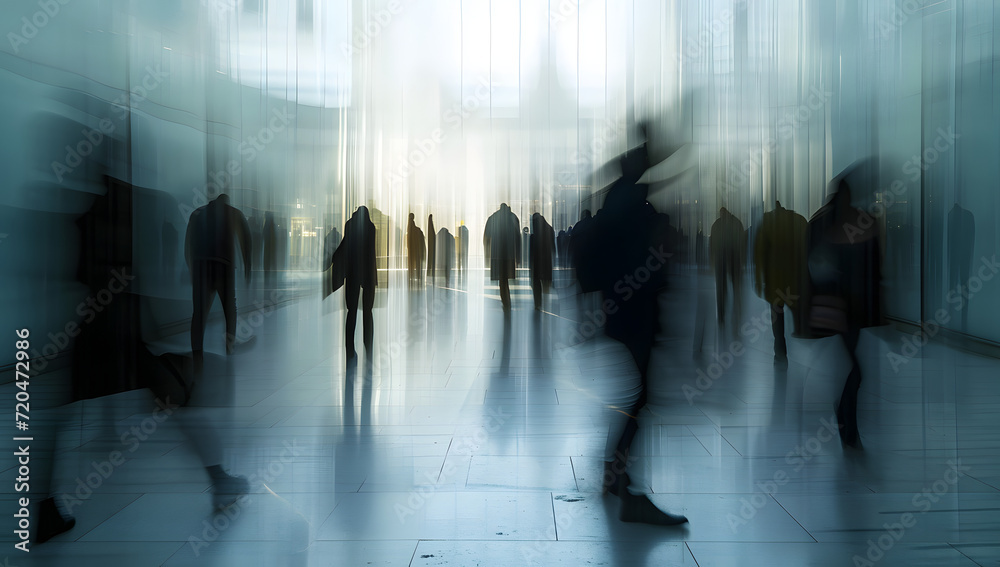 people walking down a busy hall in the office building Stock ...
