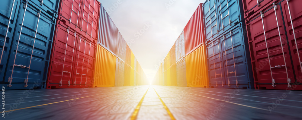 Stacked cargo containers in the storage area of freight sea port ...
