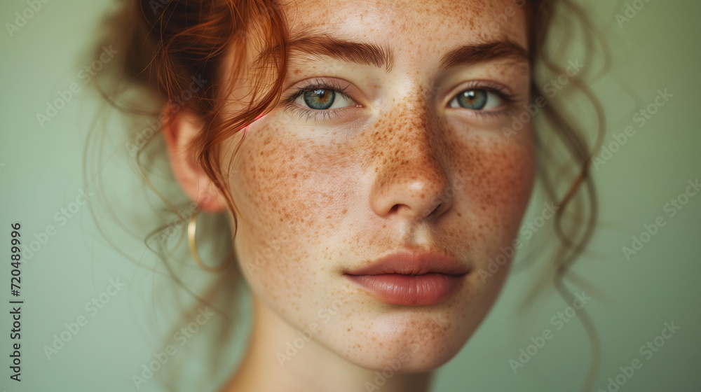 Natural Beauty Portrait of a Young Woman with Freckles - Skincare ...