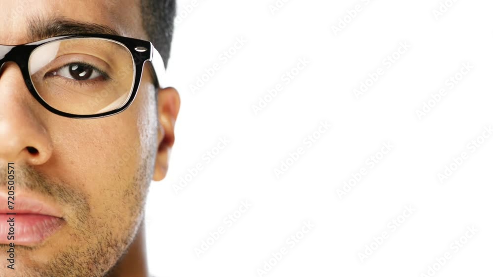 Man, spectacles and optometry wellness in studio, ophthalmology and ...