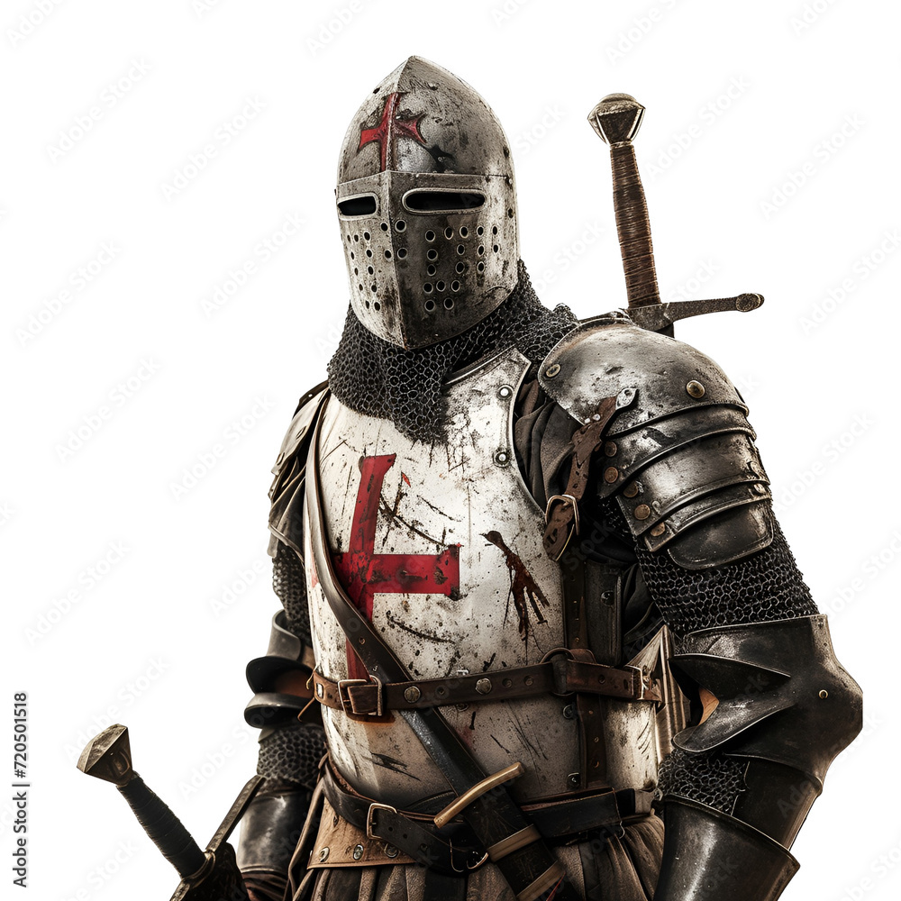 A Templar Knight Wearing a Red Christian Cross Armor in Medieval Times ...