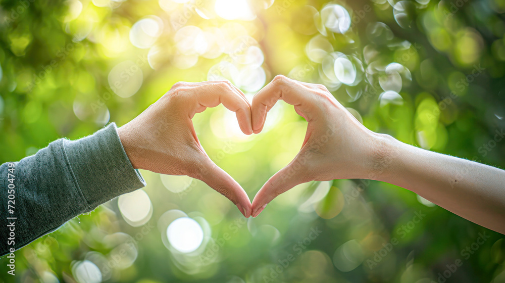 Hands Forming Heart Shape with Natural Backdrop. Two hands come ...