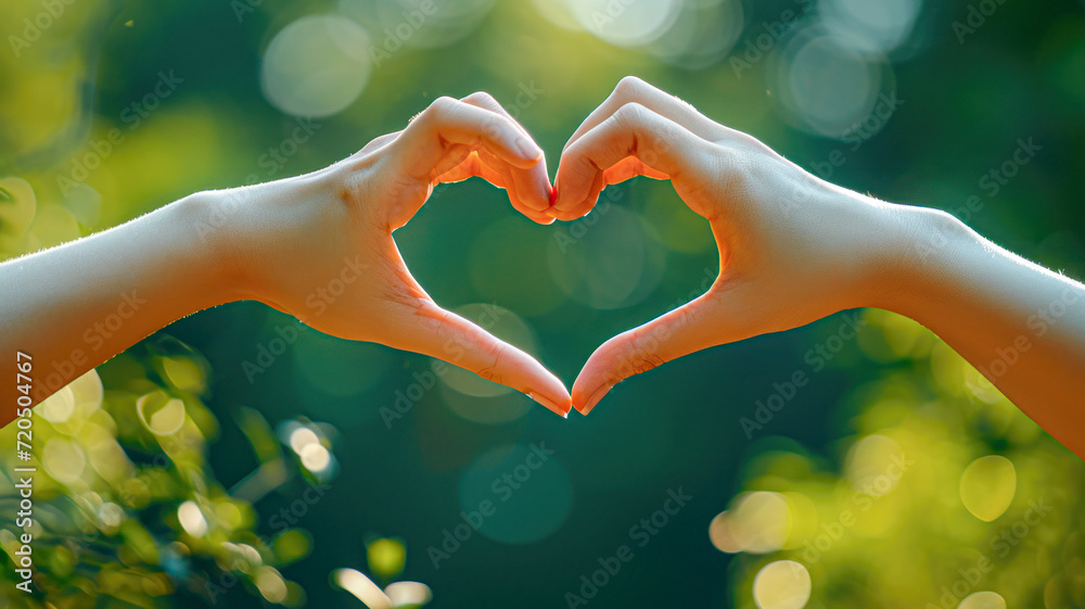 Hands Forming Heart Shape with Natural Backdrop. Two hands come ...