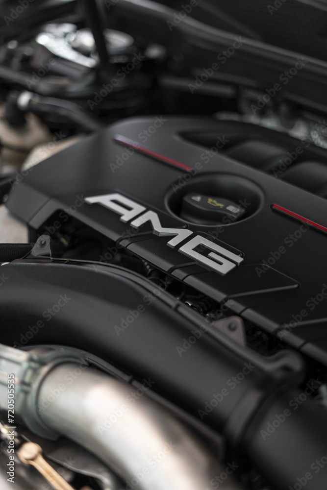 Mercedes AMG A35 engine cover close up view, "AMG" Badge - High ...