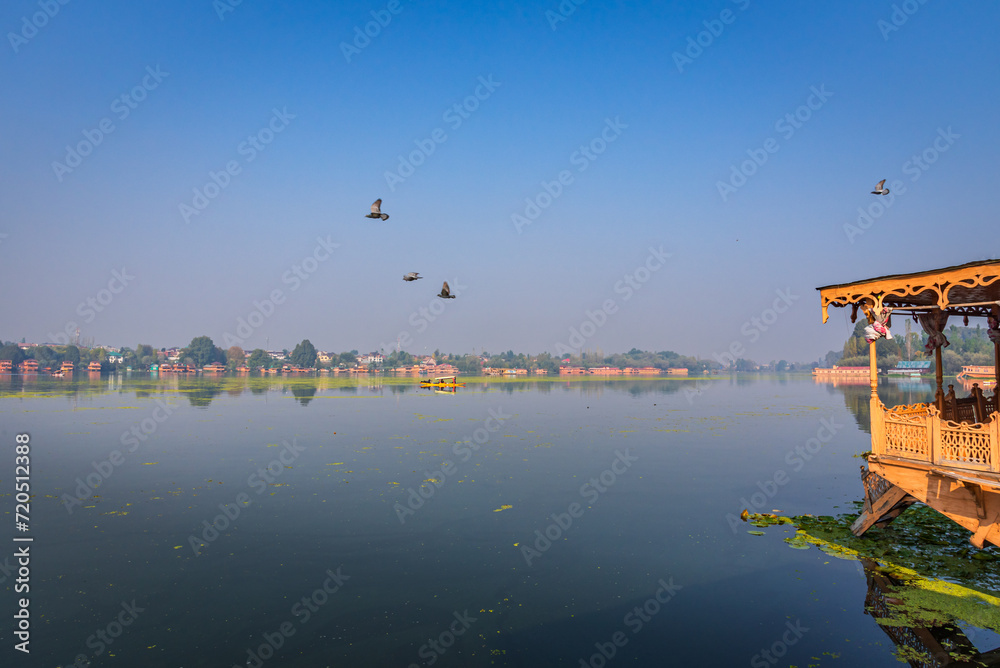 View of pristine Nigeen Lake which is connected to Dal Lake in Srinagar ...