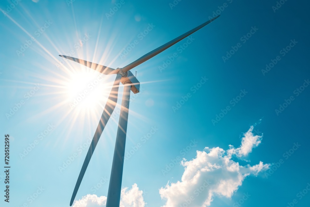 Vibrant Wind Turbine Under Sunny Sky, Showcasing Clean Energy ...