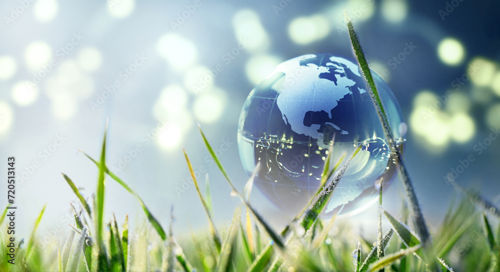 Green glass earth globe ball with continent america, usa, canada and ...